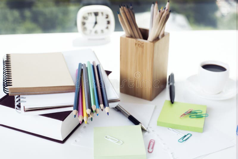 Stationery items stock image. Image of education, drink - 72447063