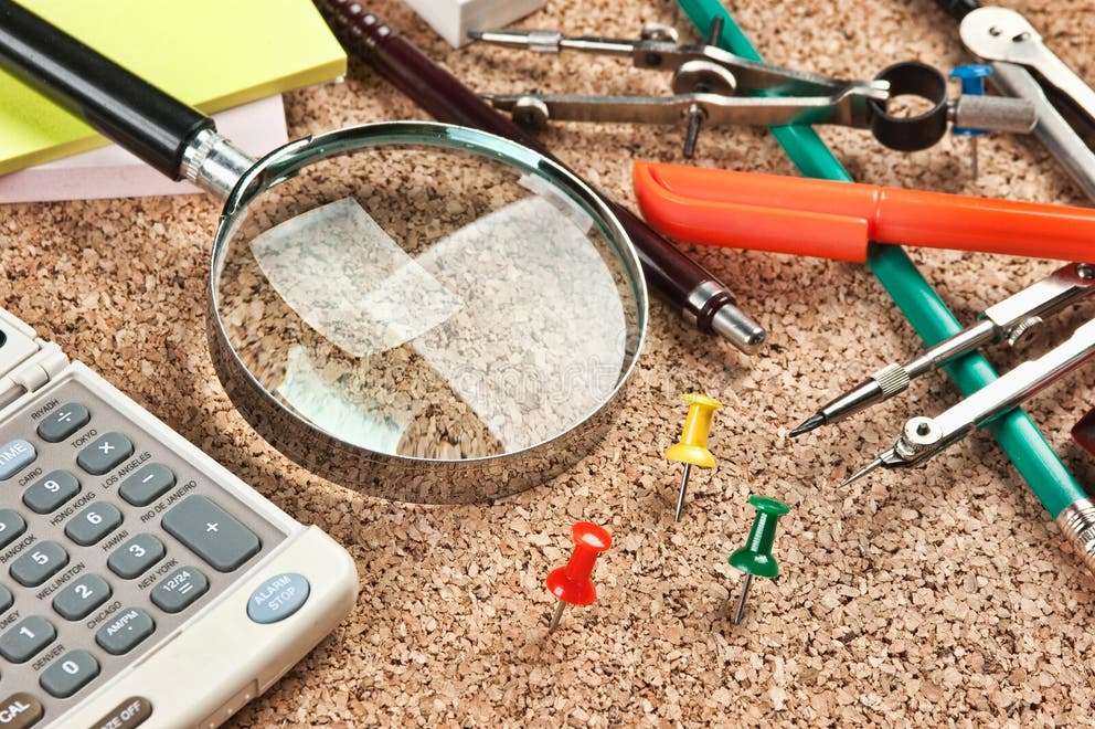 Office supplies in a mess stock photo. Image of notes - 142767372