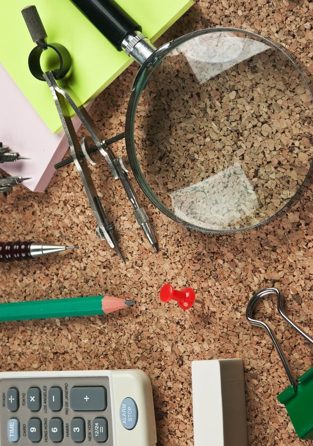 Office supplies in a mess stock image. Image of clip - 32838329