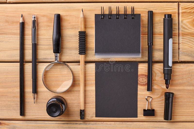 Stationery at Modern Creative Work Space. Stock Photo - Image of clamp ...