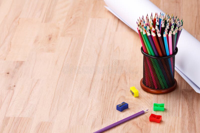 Stationery and Paper on the Table. Plank Table with Accessories To ...