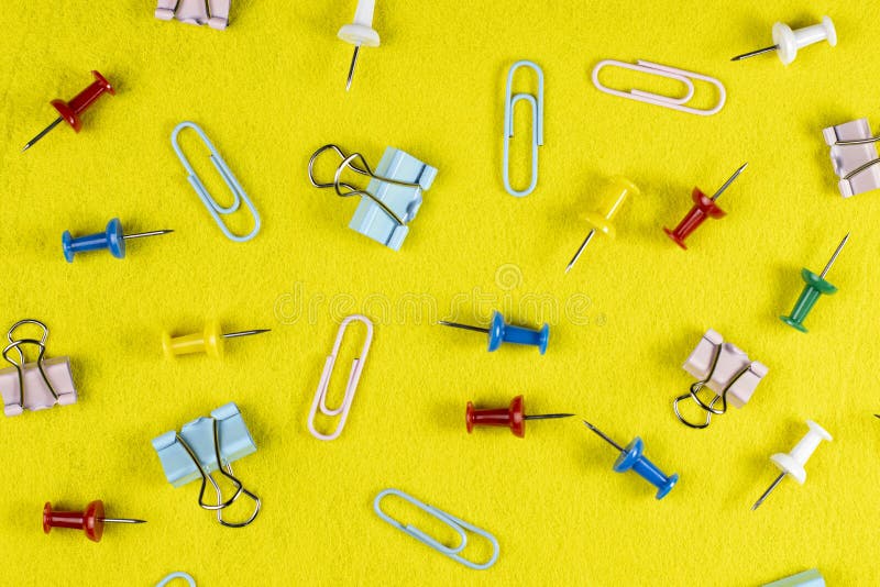 Stationery Pattern on Yellow, Top View, Flat Lay Stock Photo - Image of ...