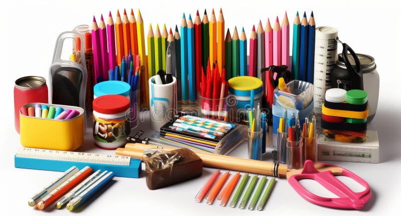 Stationery for School or Office. Various Writing Instruments Stock ...