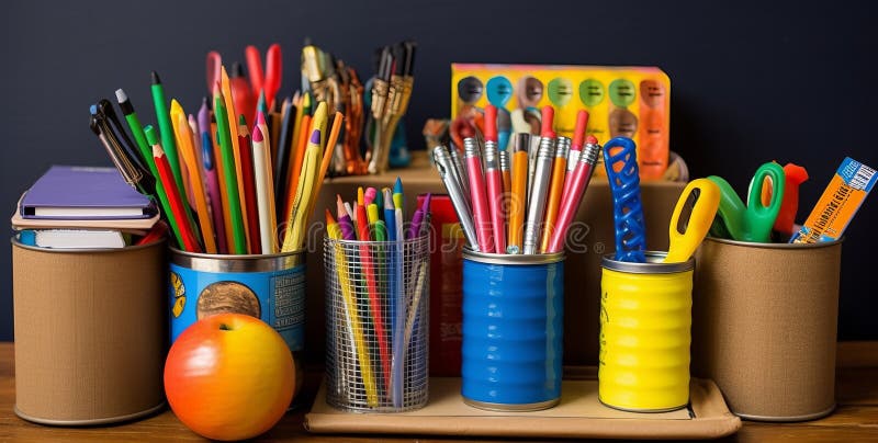 Stationery for School or Office. Various Writing Instruments Stock ...