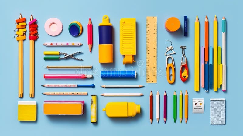 Stationery for School or Office. Various Writing Instruments Stock ...