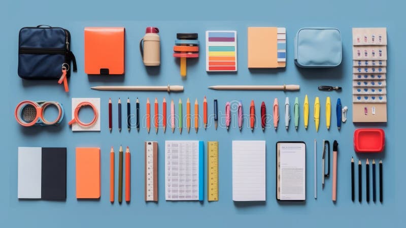 Stationery for School or Office. Various Writing Instruments Stock ...