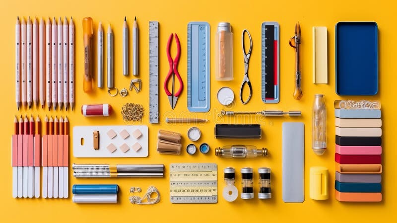 Stationery for School or Office. Various Writing Instruments Stock ...