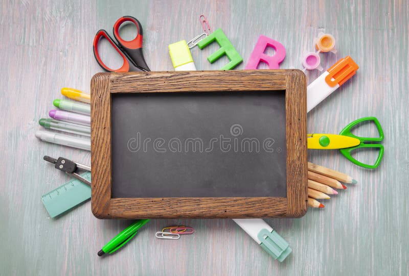 Stationery Set Frame on Wood Table Stock Photo - Image of equipment ...
