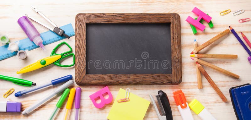 Stationery Set Frame on Wood Table Stock Image - Image of colored ...