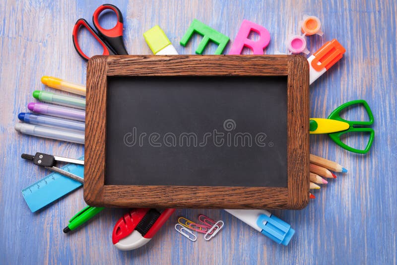 Stationery Set Frame on Wood Table Stock Image - Image of frame, ruler ...