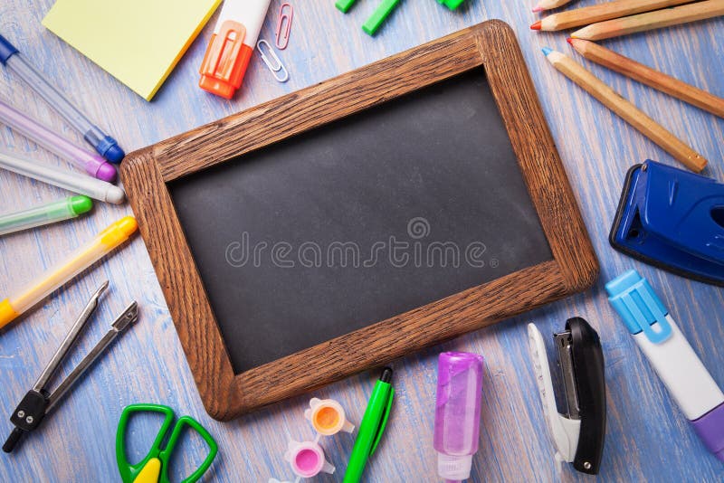 Stationery Set Frame on Wood Table Stock Image - Image of marker, stack ...