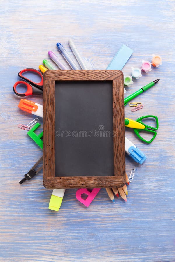 Stationery Set Frame on Wood Table Stock Photo - Image of design ...