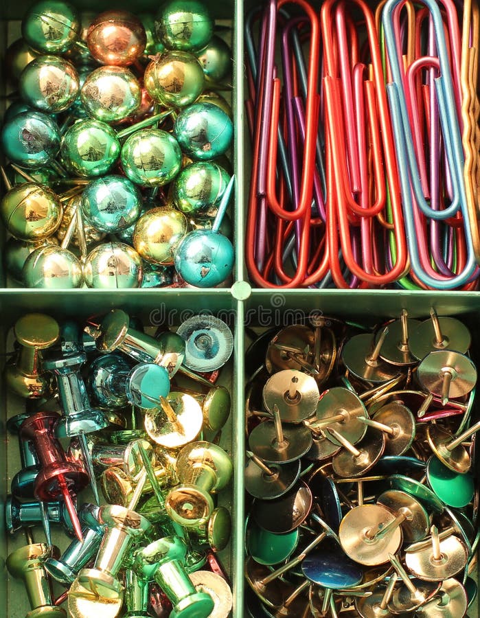 Stationery Set. Paper Clips, Clothespins, Push Pins Stock Image - Image ...