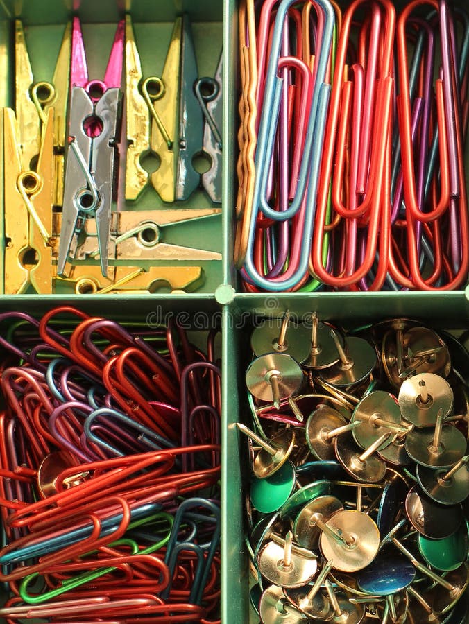 Stationery Set. Paper Clips, Clothespins, Push Pins Stock Image - Image ...