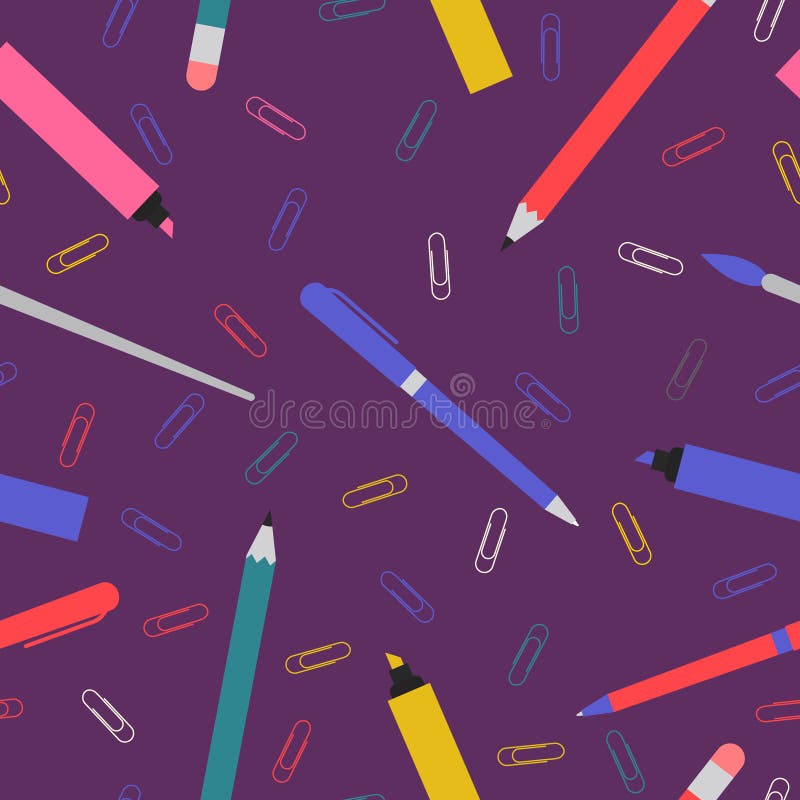 Stationery Supplies Seamless Pattern. Vector Background Stock Vector ...