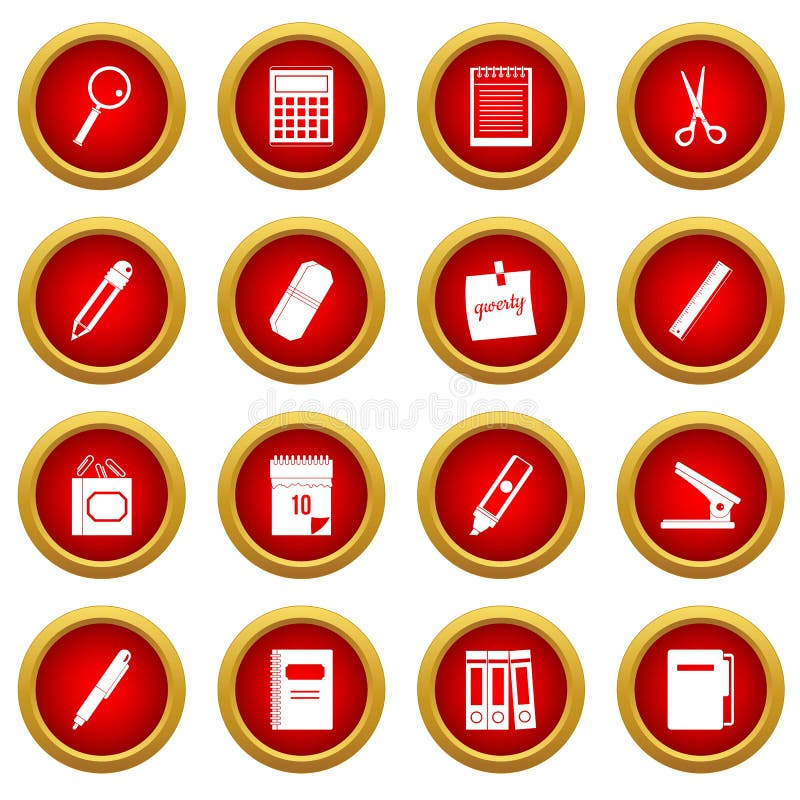 Stationery Symbols Icon Red Circle Set Stock Vector - Illustration of ...