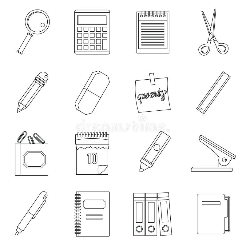 Stationery Symbols Icons Set, Outline Style Stock Vector - Illustration ...