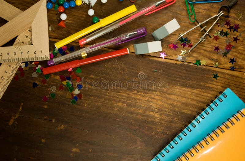 Stationery on the Table Closeup Stock Photo - Image of ruler, orange ...