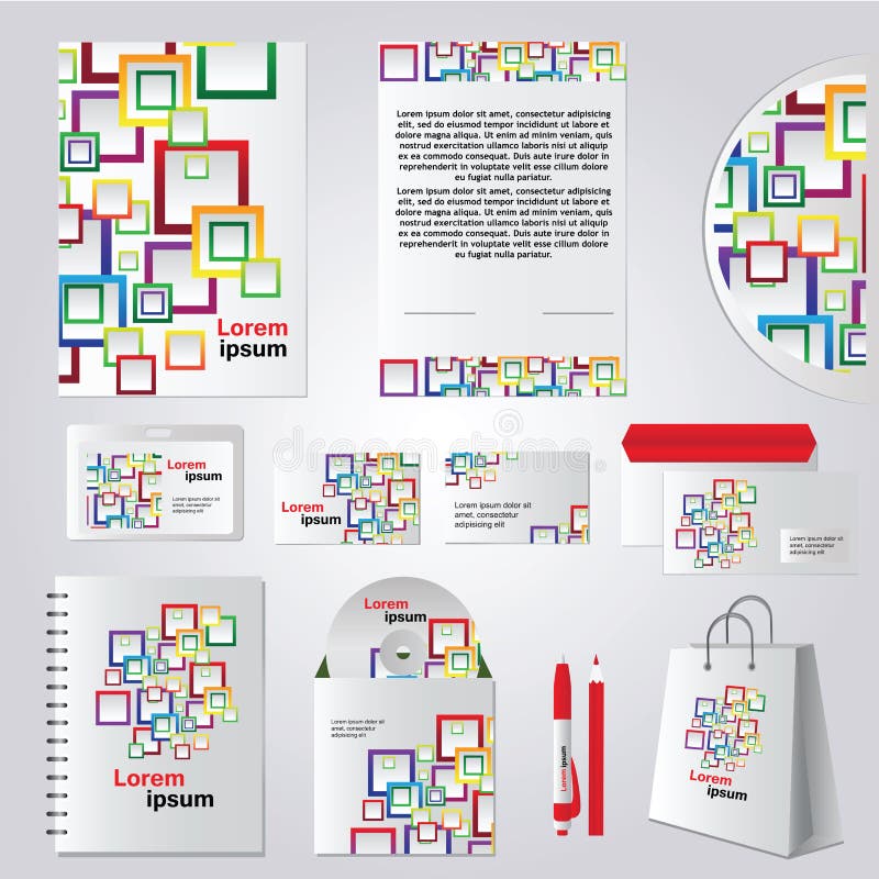 Stationery Template Design with Color Square Elements Stock Vector ...