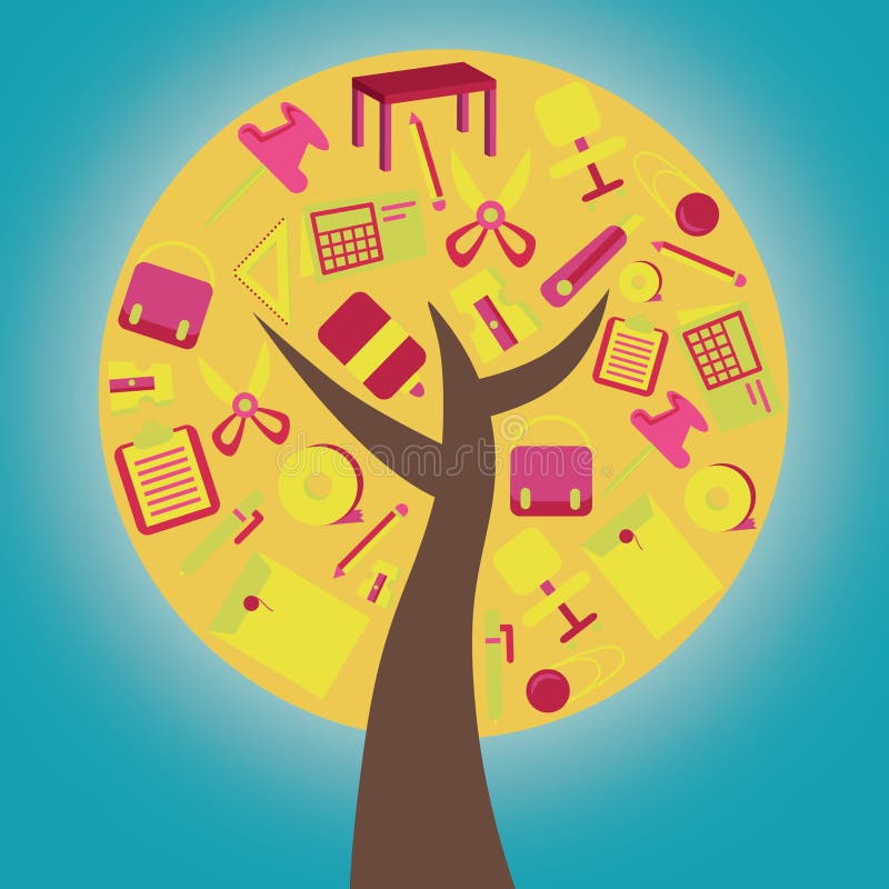 Stationery Tree. Vector Illustration Decorative Design Stock Vector ...