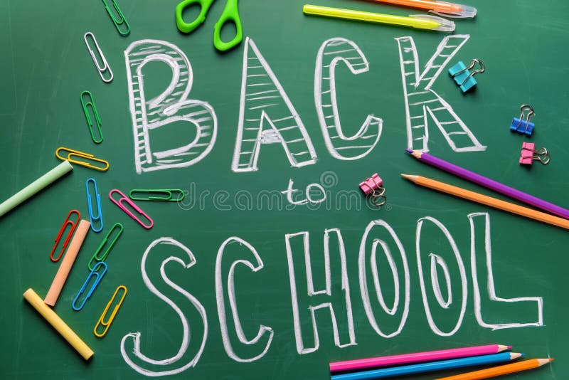 Stationery and Words BACK TO SCHOOL Written on Chalkboard Stock Image ...