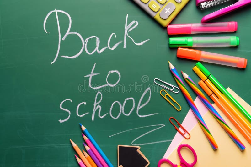 Stationery and Words BACK TO SCHOOL Written on Chalkboard Stock Image ...