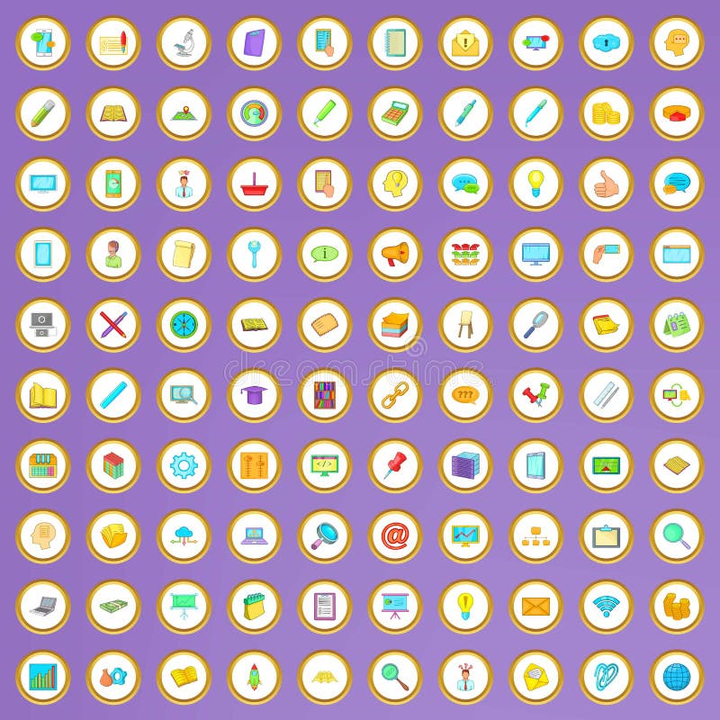 100 Statistic Data Icons Set in Cartoon Style Stock Vector ...