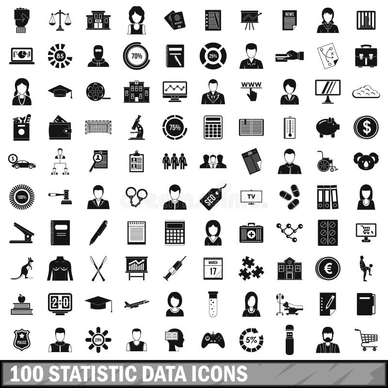 100 Statistic Data Icons Set, Simple Style Stock Vector - Illustration ...