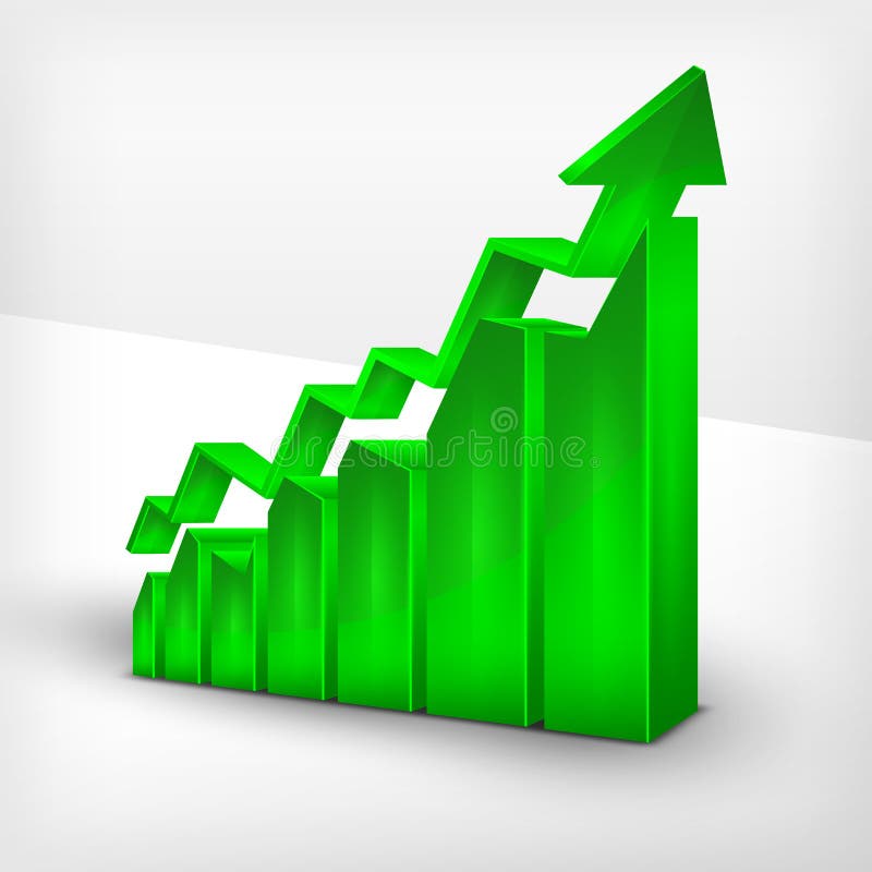 Green Bar Chart Business Growth with Rising Up Arrow Stock Illustration ...