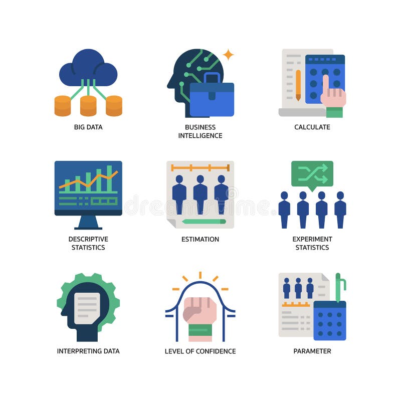 Statistical Analysis Icons Set Stock Vector - Illustration of ...