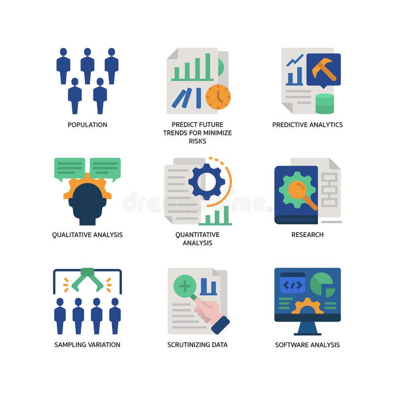 Statistical Analysis Icons Set Stock Vector - Illustration of ...
