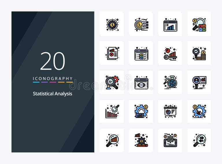 20 Statistical Analysis Line Filled Icon for Presentation. Vector Icons ...