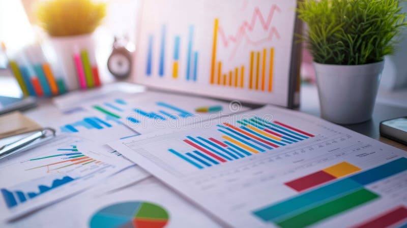 Statistical Business Reports on Mountain Background with Documents ...