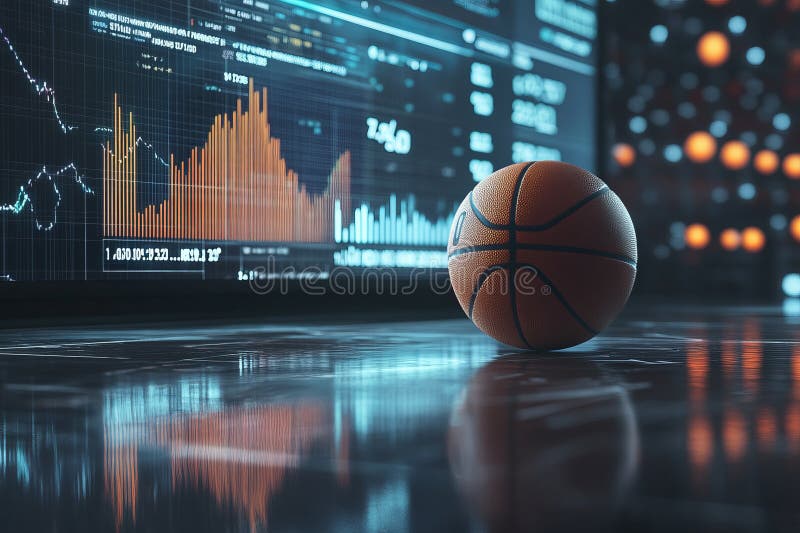 Basketball Ball on the Background of a Display with Analytics and ...