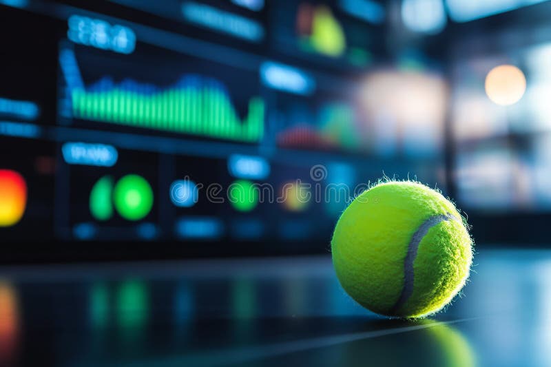 Tennis Ball on the Background of a Display with Analytics and ...