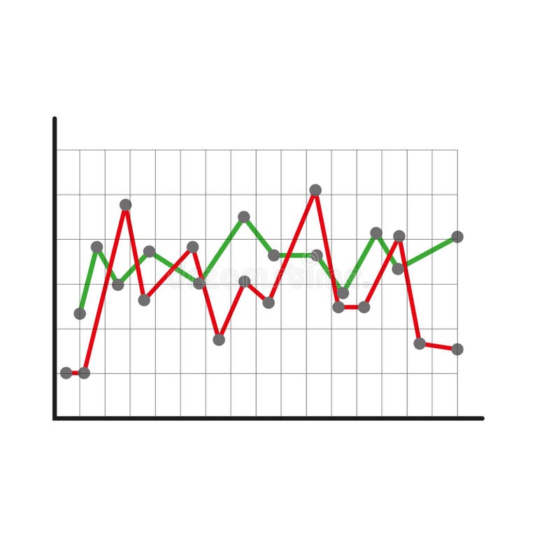 Statistical Graph Icon. Red Green Chart. Point Connected Lines. Vector ...