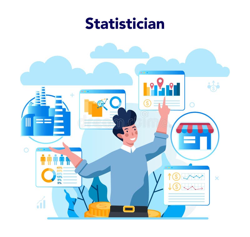 Statistician and Statistic Concept. Specialist Working with Data Stock ...