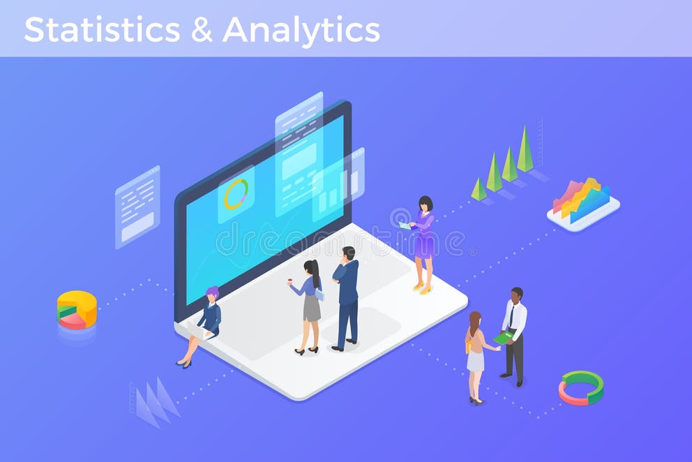 Statistics Analyse Data Information on Laptop Notebook Isometric Flat ...