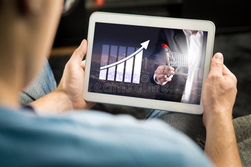 Statistics, Analytics and Financial Report on Tablet Screen. Stock ...