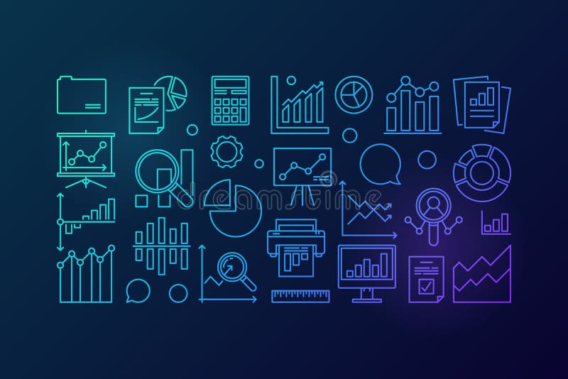 Statistics Blue Concept Line Illustration Stock Vector - Illustration ...