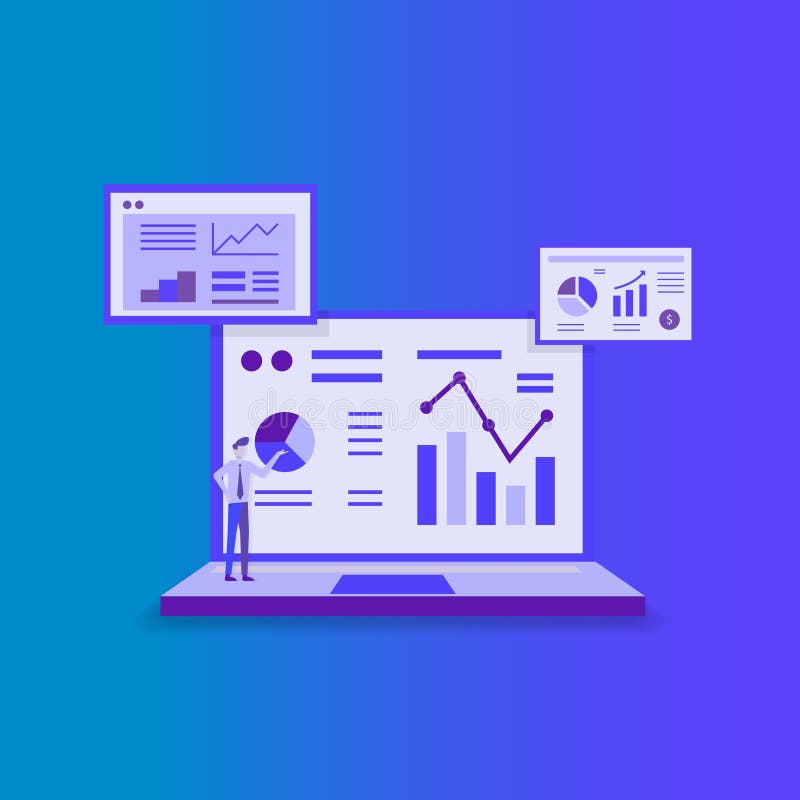 Statistics Charts Analysis on Computer Screen Monitoring. Flat Vector ...