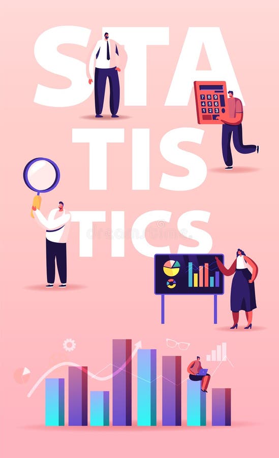 Science Statistics. Tiny Characters at Touch Screen and Huge Column ...