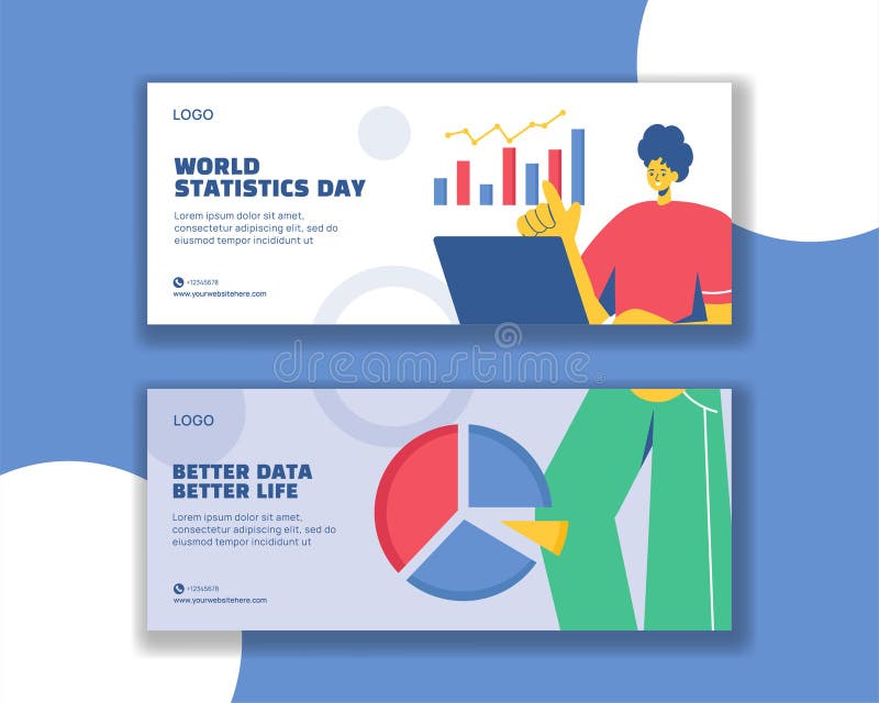 Statistics Day Horizontal Banner Flat Cartoon Hand Drawn Templates ...