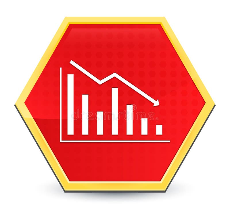 Statistics Down Icon Abstract Red Hexagon Button Bright Yellow Frame ...
