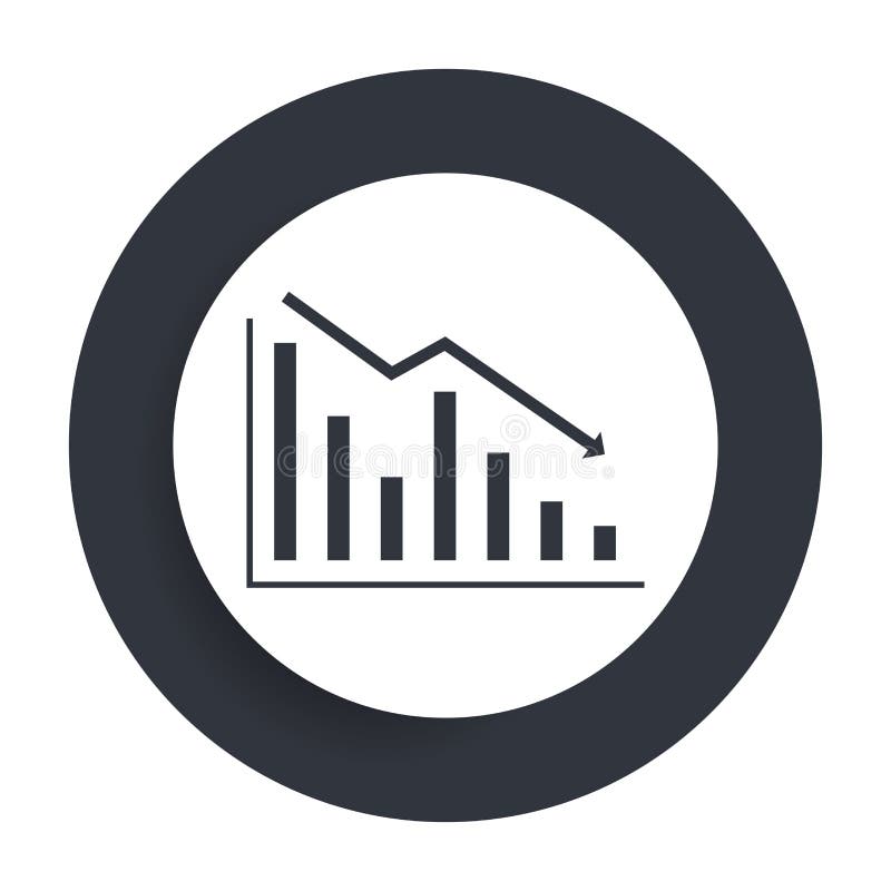 Statistics Down Icon Flat Vector Round Button Clean Black and White ...