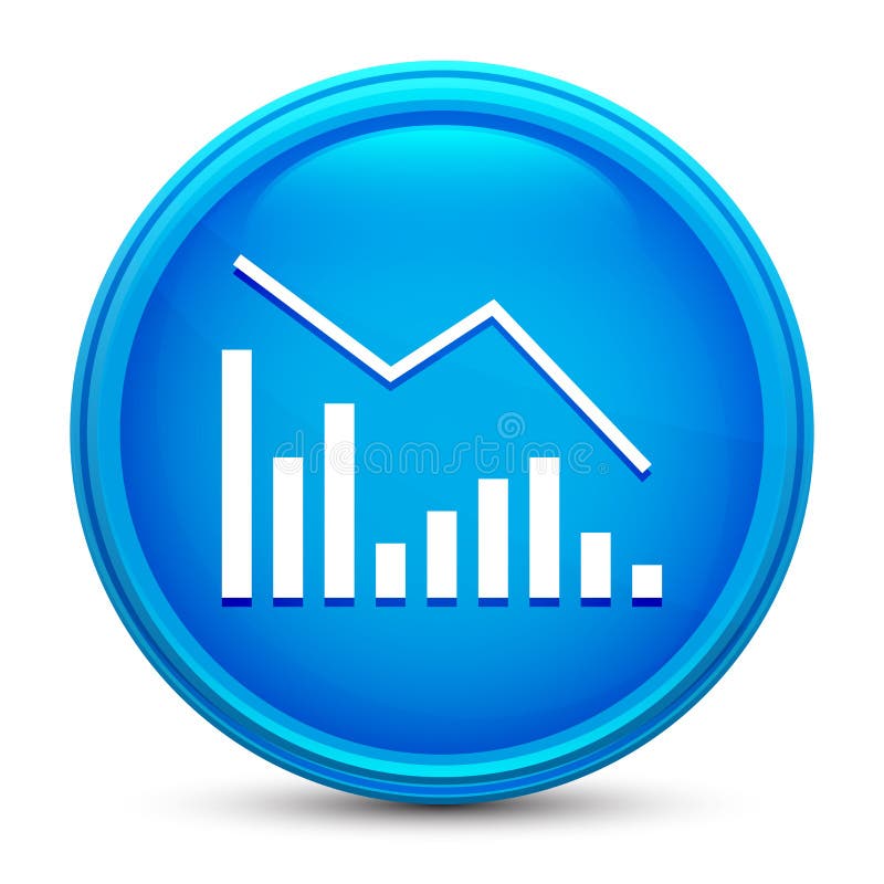 Statistics Down Icon Glass Shiny Blue Round Button Isolated Design ...