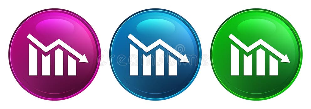 Statistics Down Icon Magic Glass Design Round Button Set Illustration ...