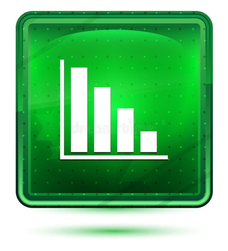 Statistics Down Icon Neon Light Green Square Button Stock Illustration ...