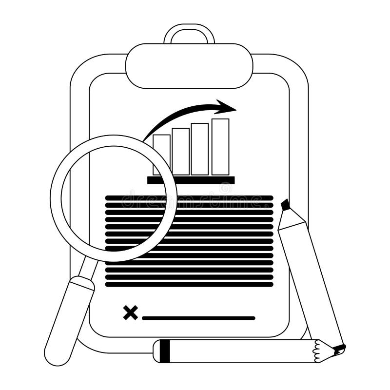 Statistics Graph Clipboard and Marker with Pencil Black and White Stock ...
