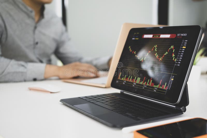 Statistics Graphs on Screen of Digital Tablet Desktop. Stock Image ...